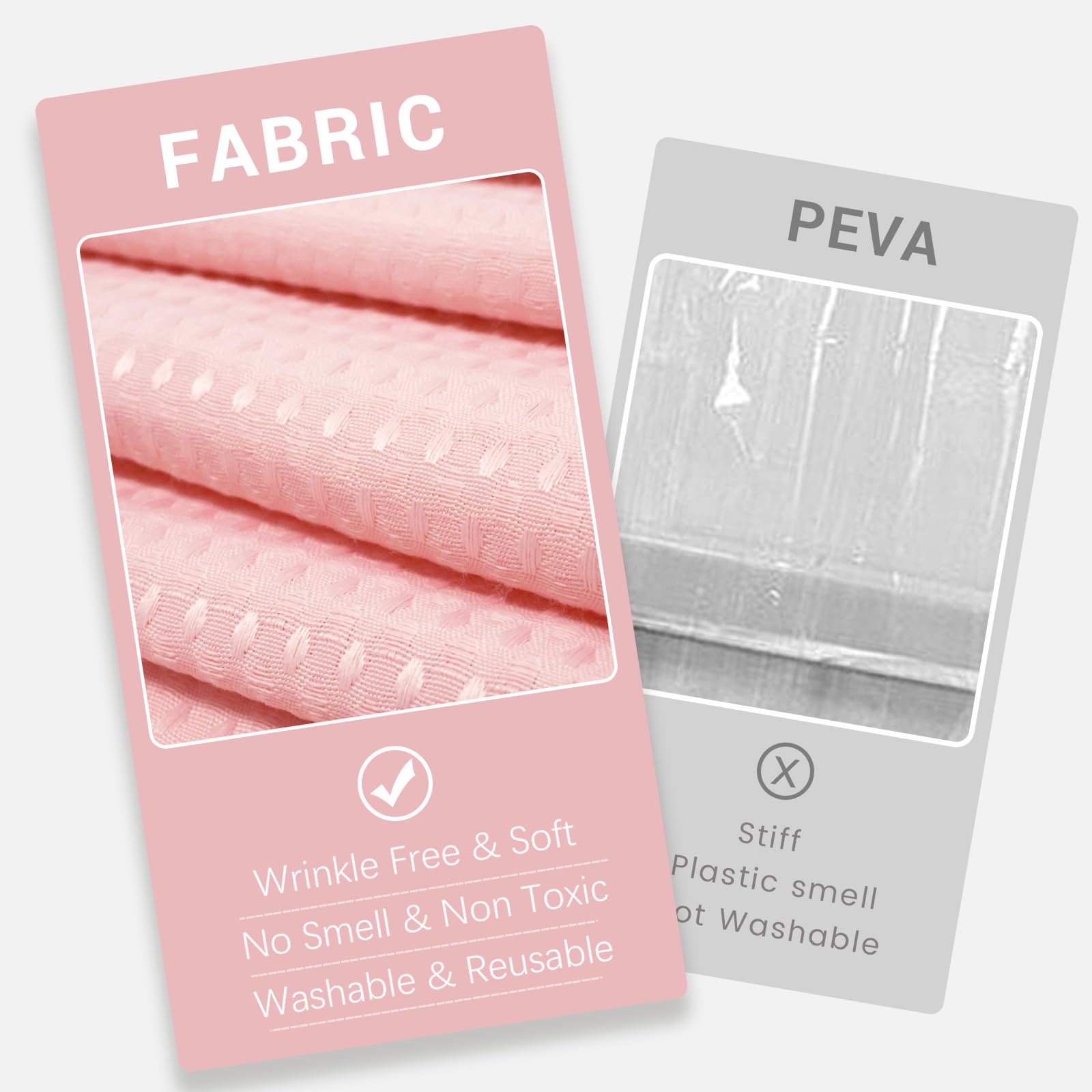 VIUOON No Hook Waffle Weave Shower Curtain with Snap-in Fabric Liner Set, Hotel Style with See Through Top Window, 230GSM Heavy Duty Fabric, Waterproof & Washable for Bathroom, 71W x 74H, Pink