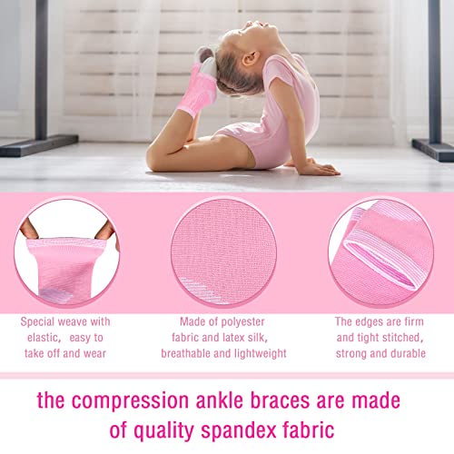 2 Pairs Kids Ankle Brace Set Foot Support Stabilizer Wraps Protector Guard Knitted Ankle Sleeve Sock Support Ankle Support Pink Ankle Brace for Kids Ankle Compression Socks for Injury Prevention