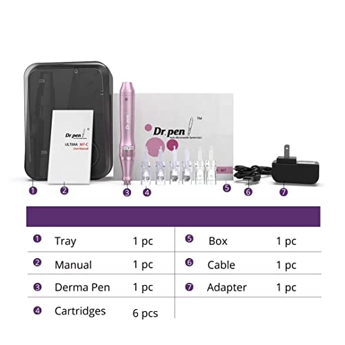 Dr. Pen Ultima M7 Professional Kit - Authentic Multi-function Wireless Derma Beauty Pen - Trusty Skin Care Tool Kit - 12pins (0.25mm) х2 + 36pins (0.25mm) х2 + Round Nano (0.25mm) x2 Cartridges