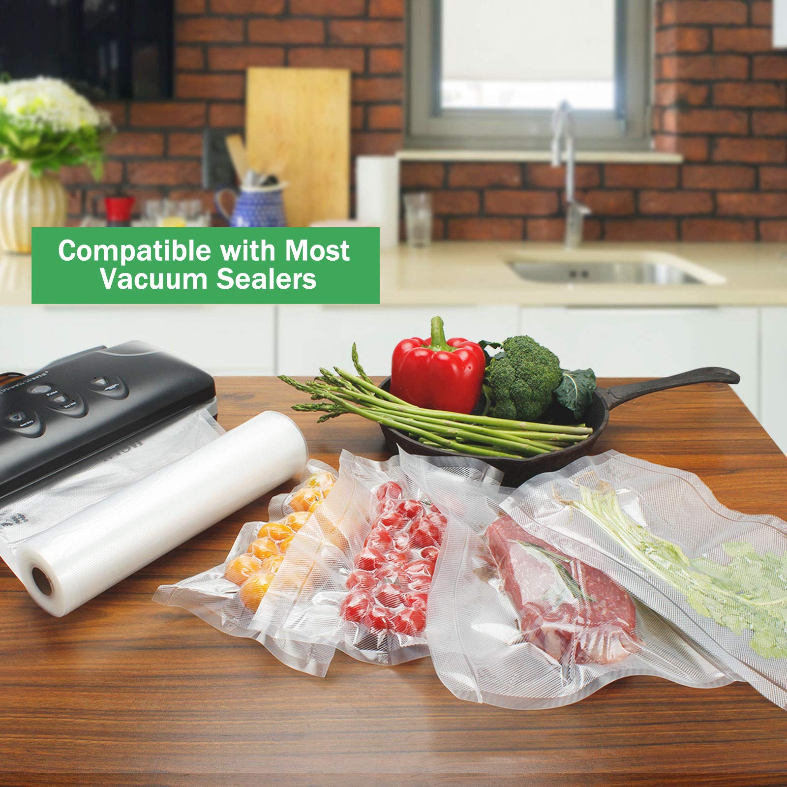 WishDirect Vacuum Sealer Bags Rolls Compatible with FoodSaver 4-Pack 11" x 25' Vacuum Seal Rolls Fit Inside Machine Double-Side Embossed BPA-Free Bags for Sous Vide or Food Storage (Total 100 Feet)