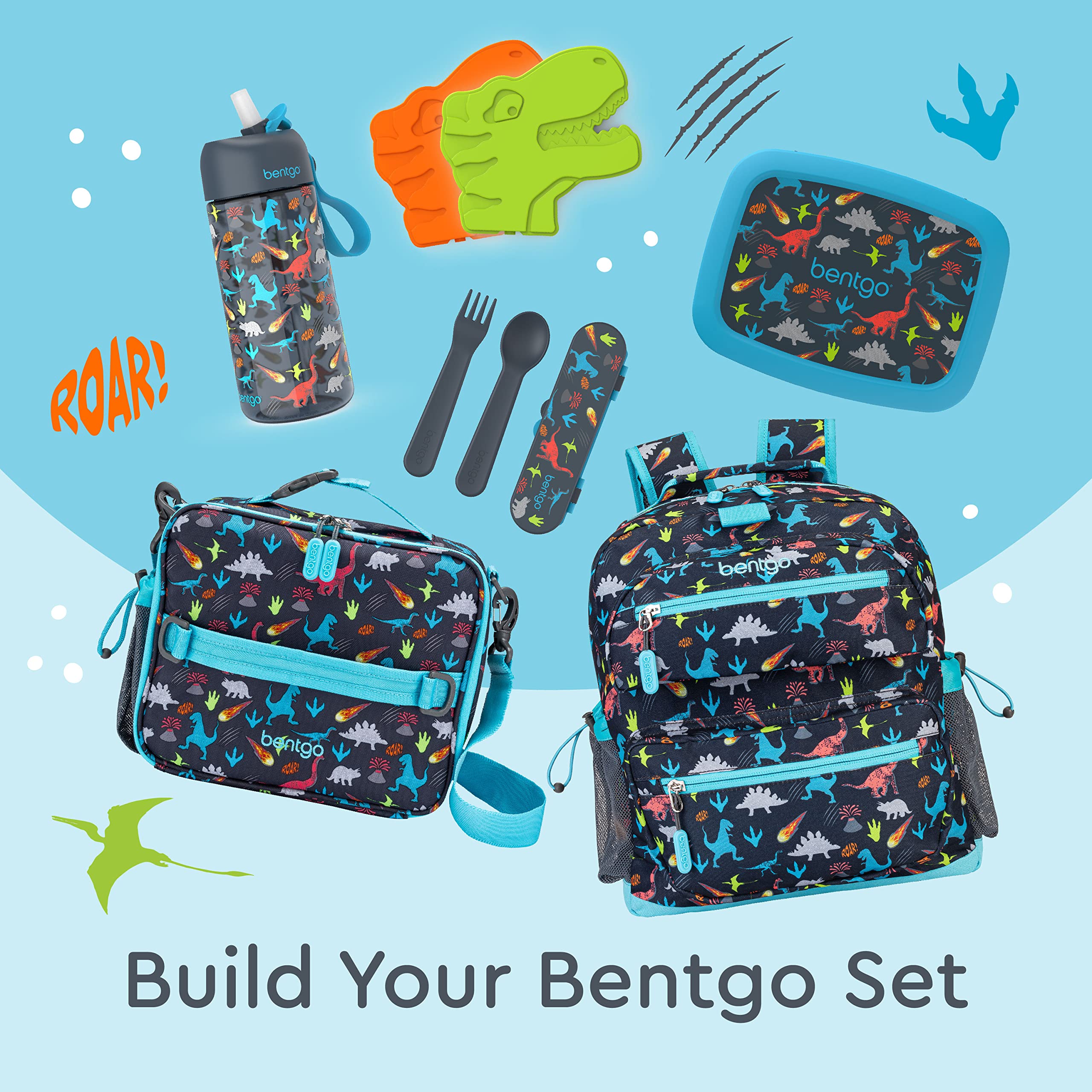 Bentgo® Kids 14” Backpack Set With Kids Prints Lunch Box (Dinosaur)