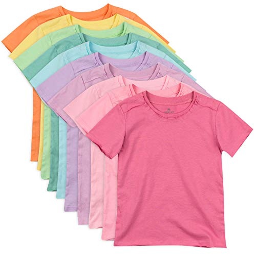 HonestBaby unisex baby Organic Cotton Short Sleeve T-shirt Multi-packs and Toddler T Shirt Set, 10-pack Rainbow Girl, 3T US