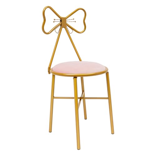 Pink Butterfly Dressing Chair Makeup Chair, Velvet Cushion Deep Gold Metal Frame Chair Lounge Dresser Chair with Bow Backrest and Velvet Cushion Used for Bedroom Home Garden Living Room(Light Pink)