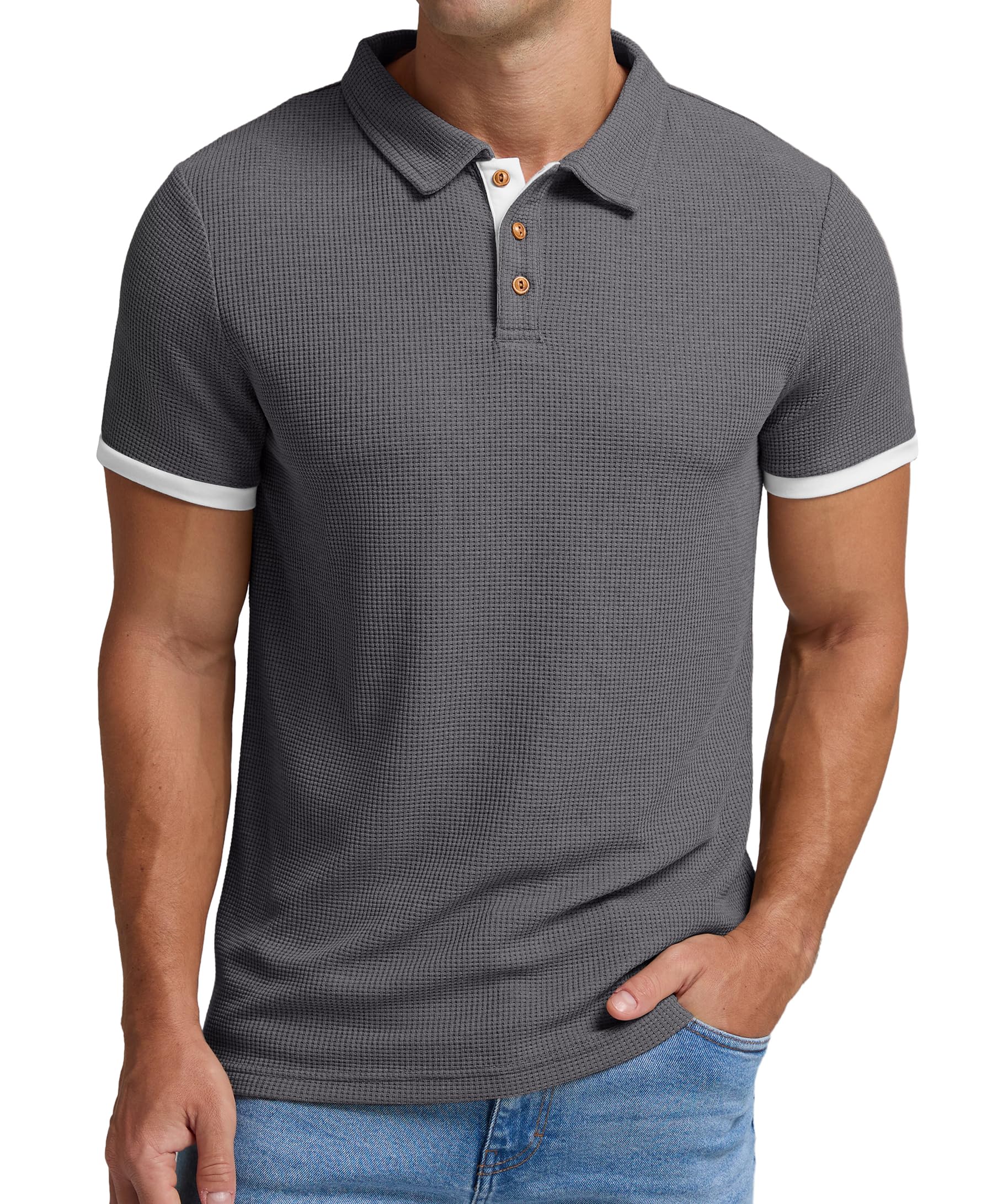 Sailwind Men's Waffle Knit Short Sleeve Casual Polo Shirts Dark Gray