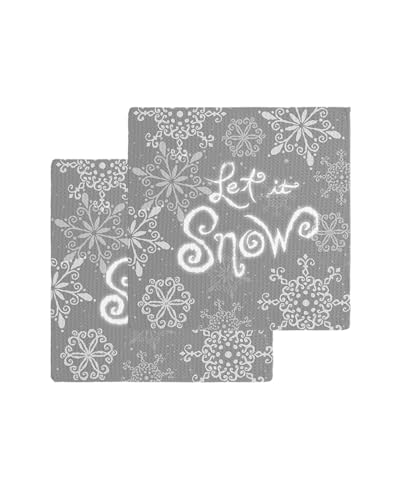 Hokiten Grey Christmas Snowflake Waffle Kitchen Towels Dishcloths, Xmas Winter Snowflake Let Snow Absorbent Dish Towels | Hand Towels for Bathroom/Bar, 12 x 12 Inch, 2 Pcs