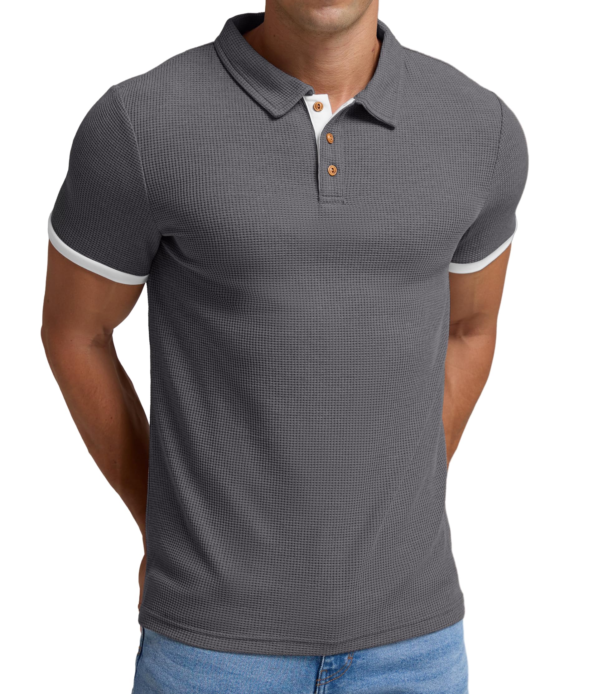 Sailwind Men's Waffle Knit Short Sleeve Casual Polo Shirts Dark Gray