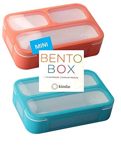 Snack Containers - MINI Bento Box, Small Lunch Boxes for Kids Toddlers Boys Girls, Leakproof 3 Compartment Containers for Meal or Snacks, Day-Care Pre-School Travel, BPA Free, 2 Pack Set Coral Blue