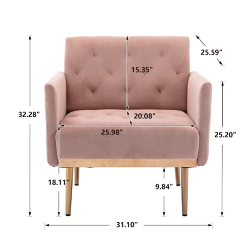 SZLIZCCC Square Velvet Accent Chair, Golden Metal Leg Single Sofa, Living Room, Bedroom, Coffee, Reception (Pink)
