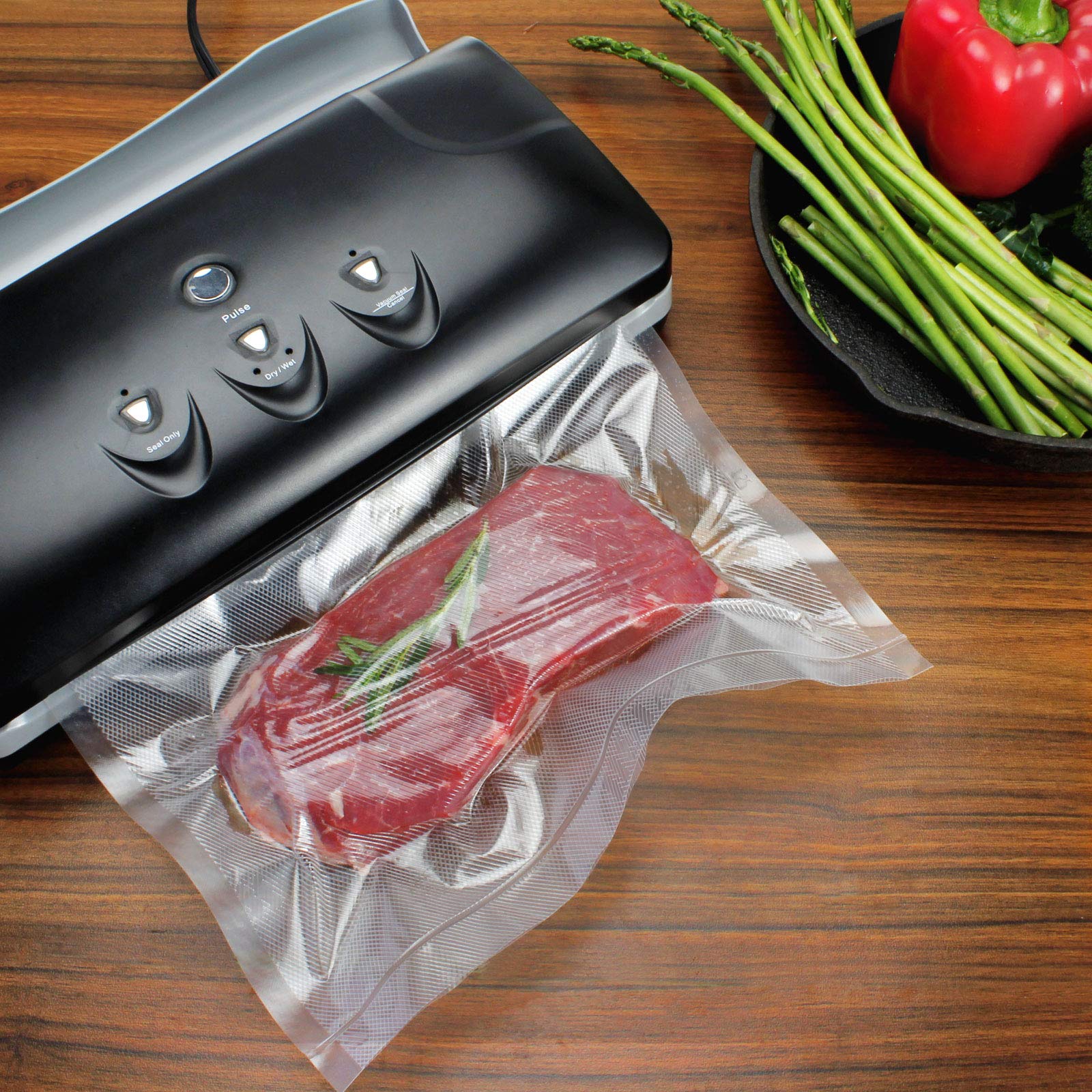 WishDirect Vacuum Sealer Bags Rolls Compatible with FoodSaver 4-Pack 11" x 25' Vacuum Seal Rolls Fit Inside Machine Double-Side Embossed BPA-Free Bags for Sous Vide or Food Storage (Total 100 Feet)
