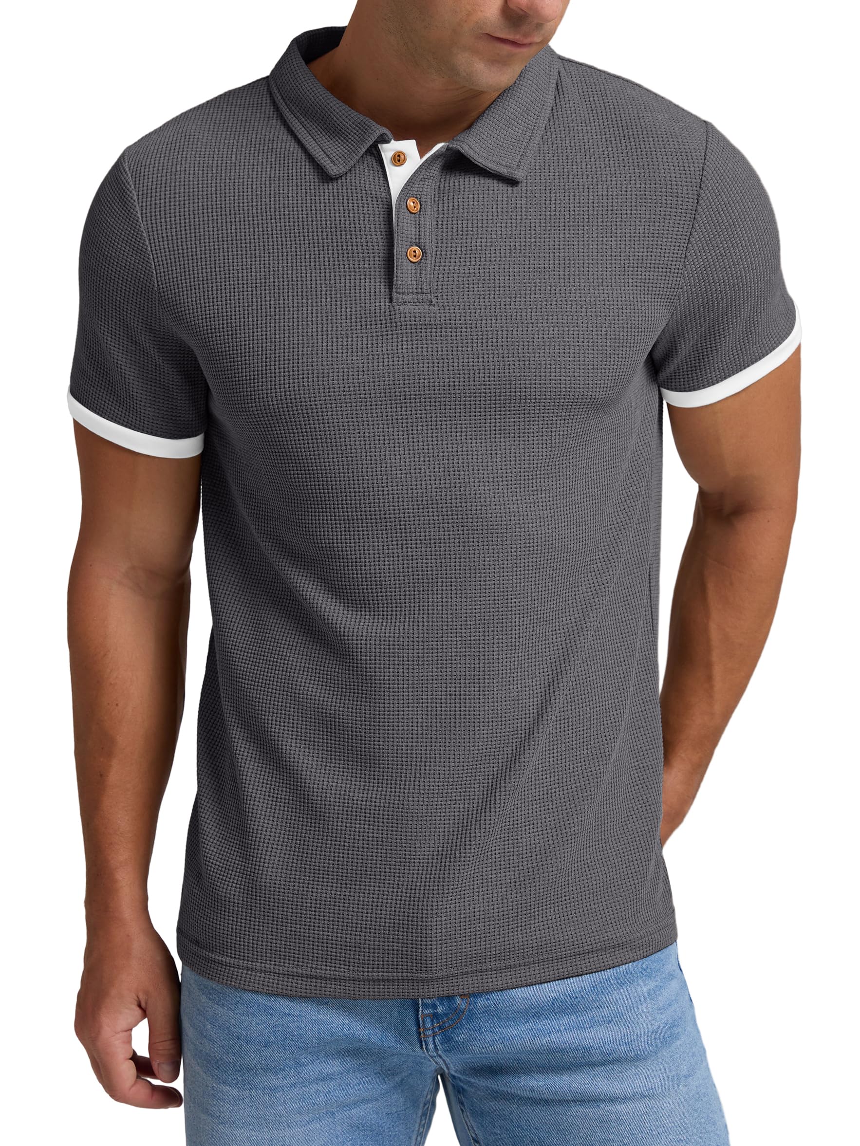 Sailwind Men's Waffle Knit Short Sleeve Casual Polo Shirts Dark Gray