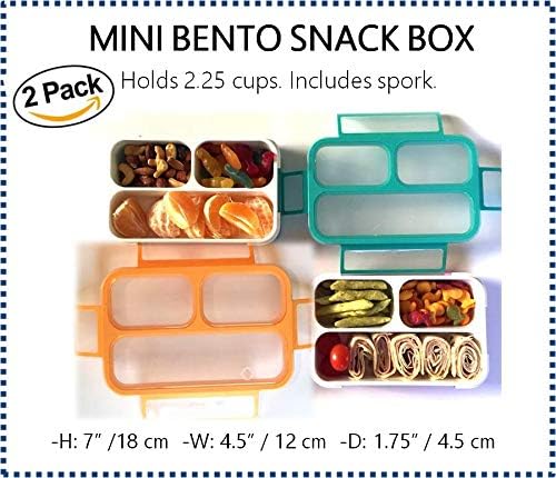 Snack Containers - MINI Bento Box, Small Lunch Boxes for Kids Toddlers Boys Girls, Leakproof 3 Compartment Containers for Meal or Snacks, Day-Care Pre-School Travel, BPA Free, 2 Pack Set Coral Blue