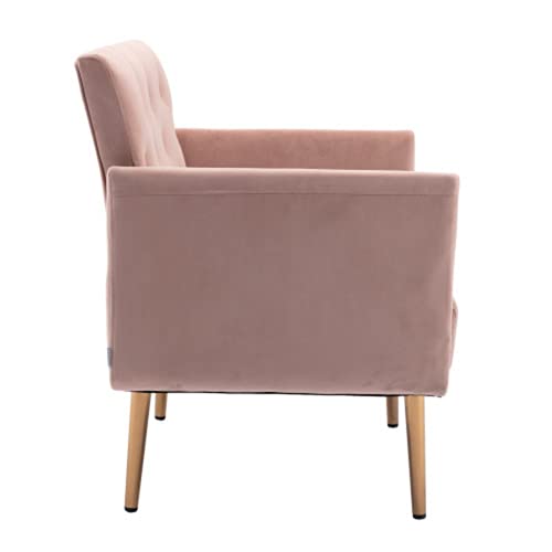 SZLIZCCC Square Velvet Accent Chair, Golden Metal Leg Single Sofa, Living Room, Bedroom, Coffee, Reception (Pink)