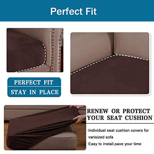 GUYIRT Velvet Sofa Seat Cushion Covers Stretch Individual Cushion Covers Soft Thick Furniture Protector Washable Sofa Cushion Slipcovers Non Slip Sofa Slipcover -Blue-4 Seater