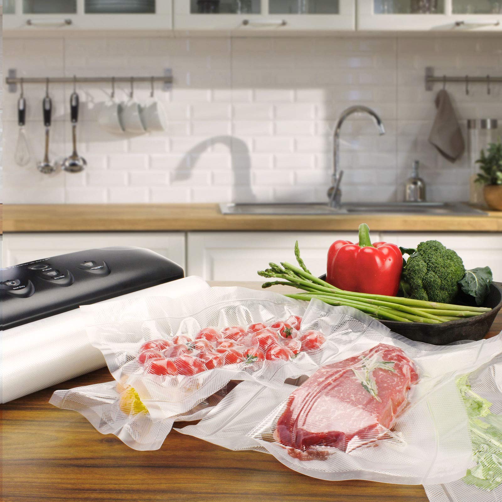 WishDirect Vacuum Sealer Bags Rolls Compatible with FoodSaver 4-Pack 11" x 25' Vacuum Seal Rolls Fit Inside Machine Double-Side Embossed BPA-Free Bags for Sous Vide or Food Storage (Total 100 Feet)