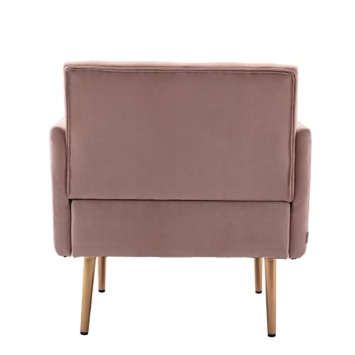 SZLIZCCC Square Velvet Accent Chair, Golden Metal Leg Single Sofa, Living Room, Bedroom, Coffee, Reception (Pink)