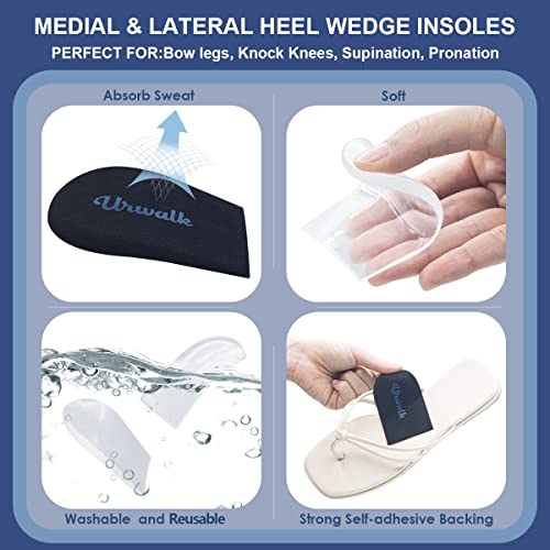 Urwalk 3 Layers Adjustable Supination & Over - Pronation Adhesive Corrective Gel Shoe Inserts, Medial& Lateral Heel Wedge Lifts for