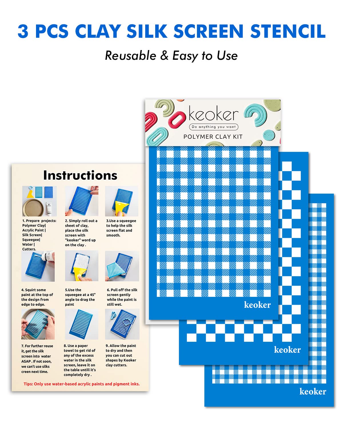 KEOKER Buffalo Plaid Silk Screen for Polymer Clay, Checker Silk Screen Stencils for Polymer Clay, Printing on Clay & Other Jewelry Clay Earrings Decoration, Each 6" X 3.8" (Buffalo Plaid)