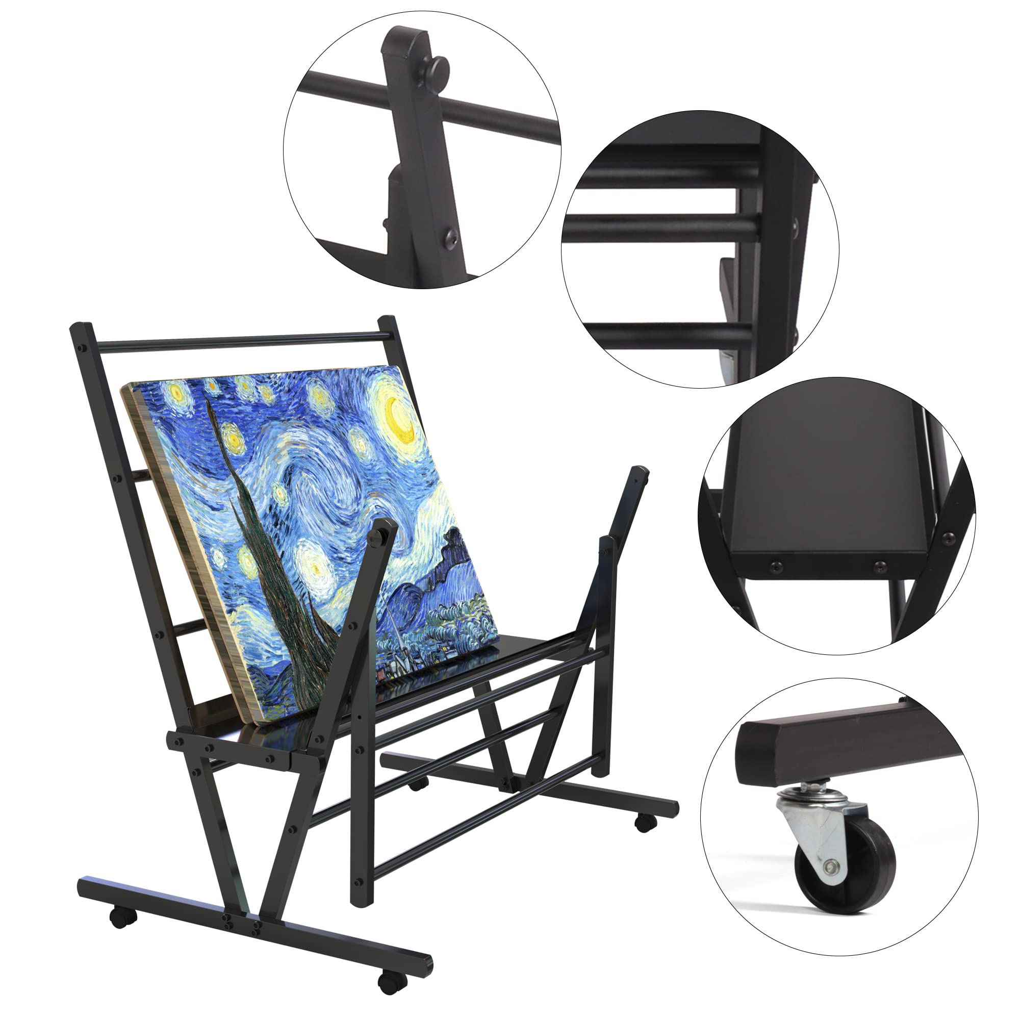 Baoz Art Metal Print Rack Storage Rack Portable Display Rack with Rolling Casters Printing Drying Display for Artworks, Posters, Prints