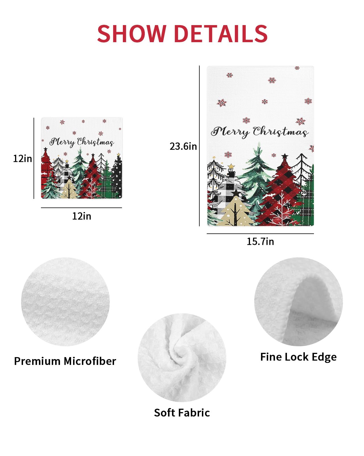 Hokiten Christmas Tree Waffle Kitchen Towels Dishcloths, Merry Christmas Xmas Tree Winter Snowflake Absorbent Dish Towels | Hand Towels for Bathroom/Bar, 12 x 12 Inch, 2 Pcs