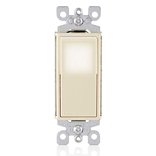 Leviton L5613-2T 15 Amp, 120/277 Volt, Decora LED Illuminated Rocker 3-Way AC Quiet Switch, Residential Grade, Grounding, Light Almond