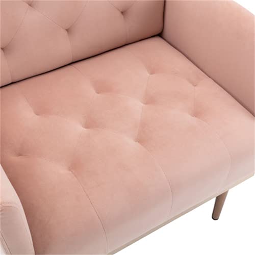 SZLIZCCC Square Velvet Accent Chair, Golden Metal Leg Single Sofa, Living Room, Bedroom, Coffee, Reception (Pink)