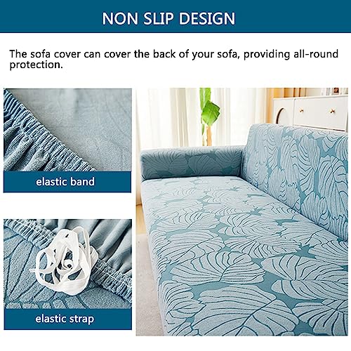GUYIRT Sofa Slipcovers 3 Seater, Jacquard Couch Sofa Cover, Form Fit Slip Resistant Universal Furniture Protector for Living Room-Blue-4 Seater 235-300cm
