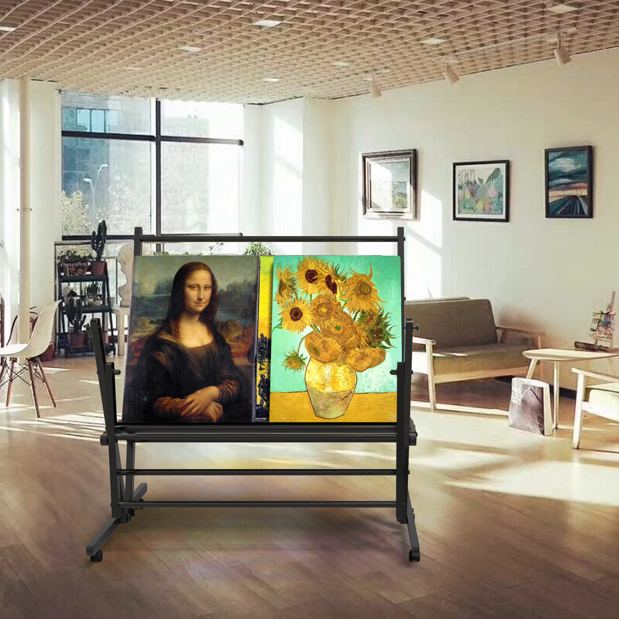 Baoz Art Metal Print Rack Storage Rack Portable Display Rack with Rolling Casters Printing Drying Display for Artworks, Posters, Prints