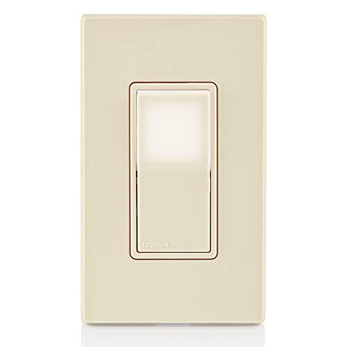 Leviton L5613-2T 15 Amp, 120/277 Volt, Decora LED Illuminated Rocker 3-Way AC Quiet Switch, Residential Grade, Grounding, Light Almond
