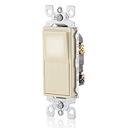 Leviton L5613-2T 15 Amp, 120/277 Volt, Decora LED Illuminated Rocker 3-Way AC Quiet Switch, Residential Grade, Grounding, Light Almond
