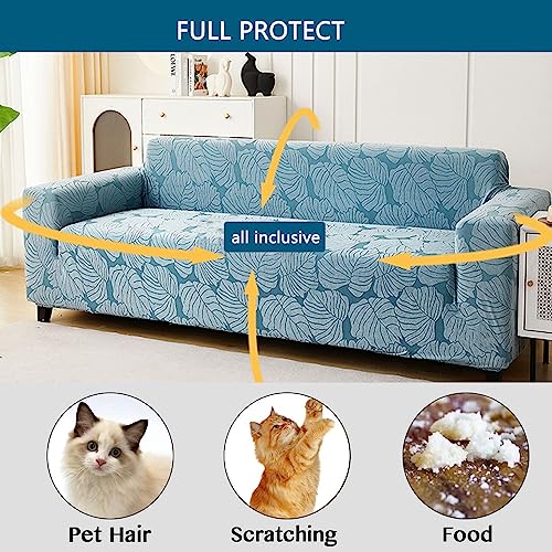 GUYIRT Sofa Slipcovers 3 Seater, Jacquard Couch Sofa Cover, Form Fit Slip Resistant Universal Furniture Protector for Living Room-Blue-4 Seater 235-300cm