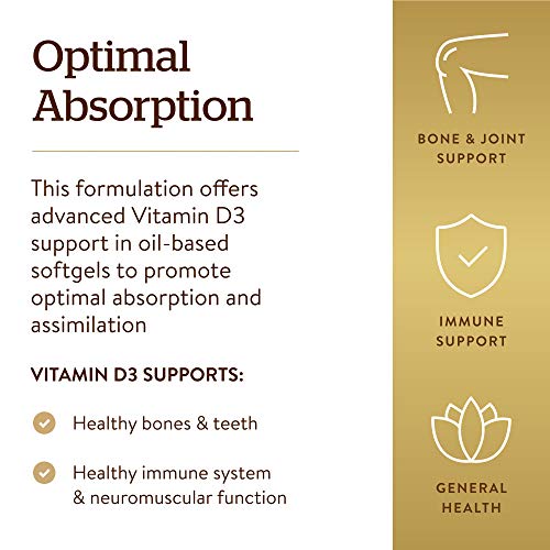 Solgar Vitamin D3 Cholecalciferol 250 MCG 10000 IU Softgels Helps Maintain Healthy Bones Teeth Immune System Support Non GMO Gluten, Dairy Free Servings, 180 Count