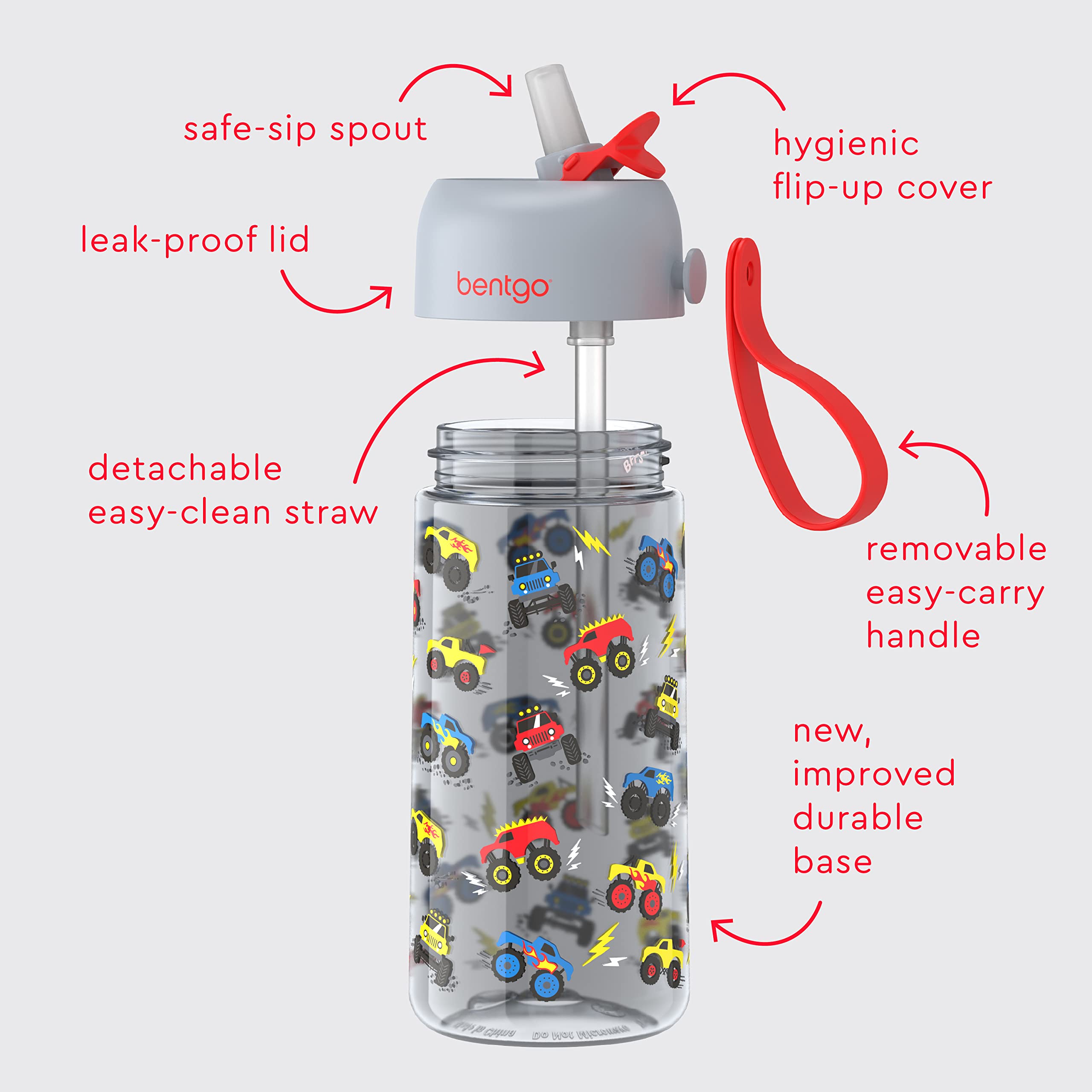Bentgo® Kids Lunch Bag Set Water Bottle - New & Improved 2023 (Trucks)