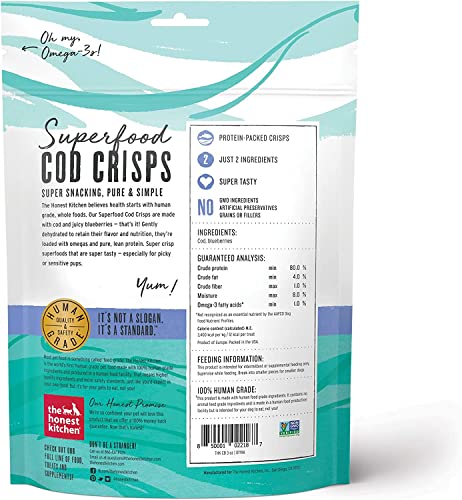 Aurora Pet Bundle Pack (3) The Honest Kitchen Superfood Cod Crisps Cod & Blueberry Dog Treats with AuroraPet Wipes