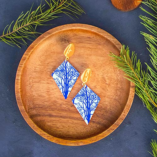 OLYCRAFT 4x5 Inch Clay Stencils Birch Tree Pattern Silk Screen Printing Stencils Forest Mesh Transfer Stencils Reusable Washable Mesh Stencil for Polymer Clay Jewelry Earrings Making