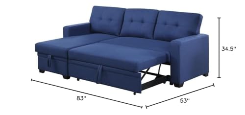 Devion Furniture L-Shaped Polyester Fabric Reversible, Easy Convertible Pull-Out Sleeper Sectional Sofa/Storage Chaise with Tufted Back Cushions and Track Arms in Blue