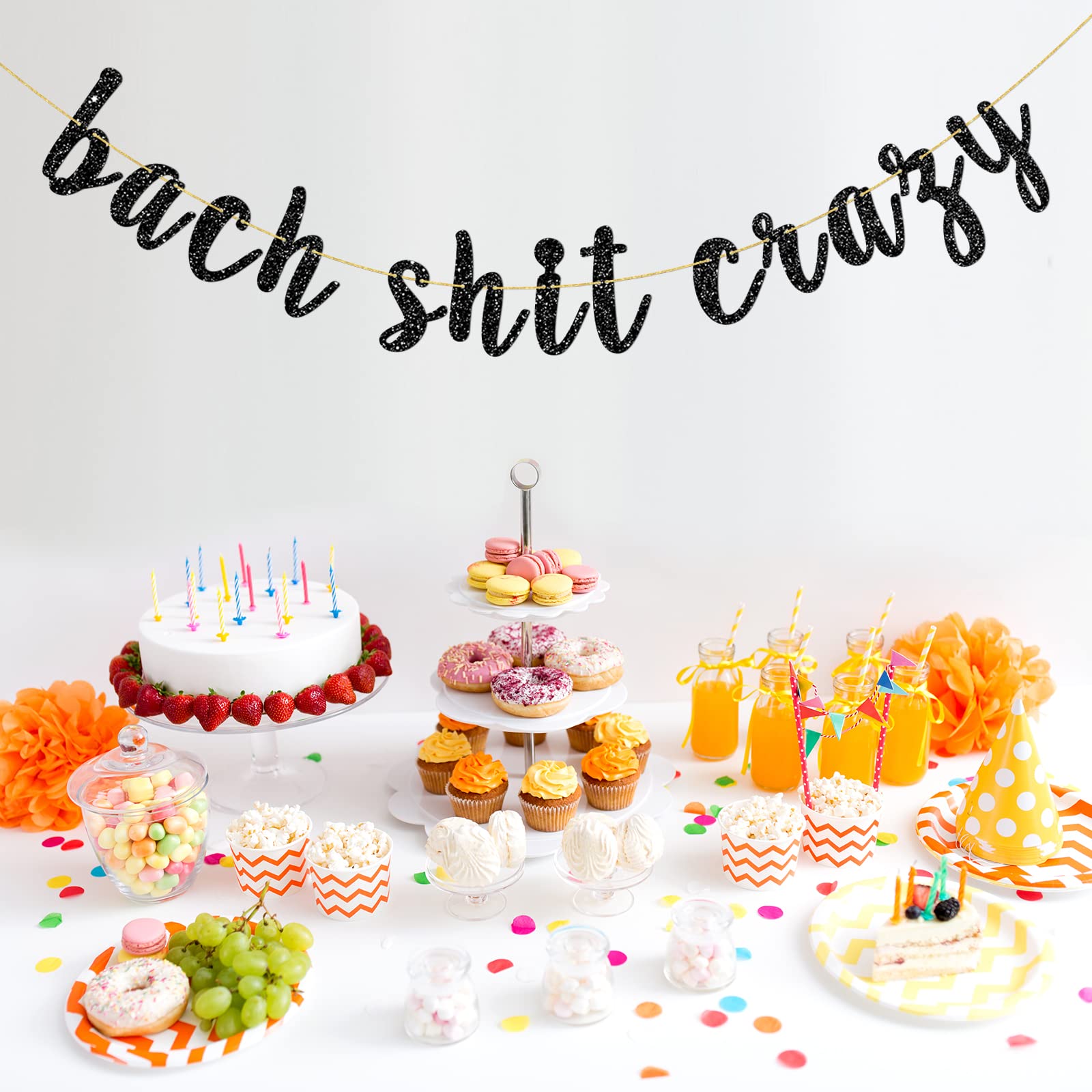 Bach Shit Crazy Banner Black Glitter Funny Wedding, Engagement Banner, Bachelorette Party Bunting Decorations