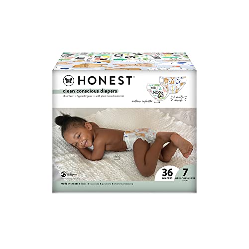 The Honest Company Clean Conscious Diapers | Plant-Based, Sustainable | Barnyard Babies + Itās A Pawty | Club Box, Size 7 (41+ lbs), 36 Count