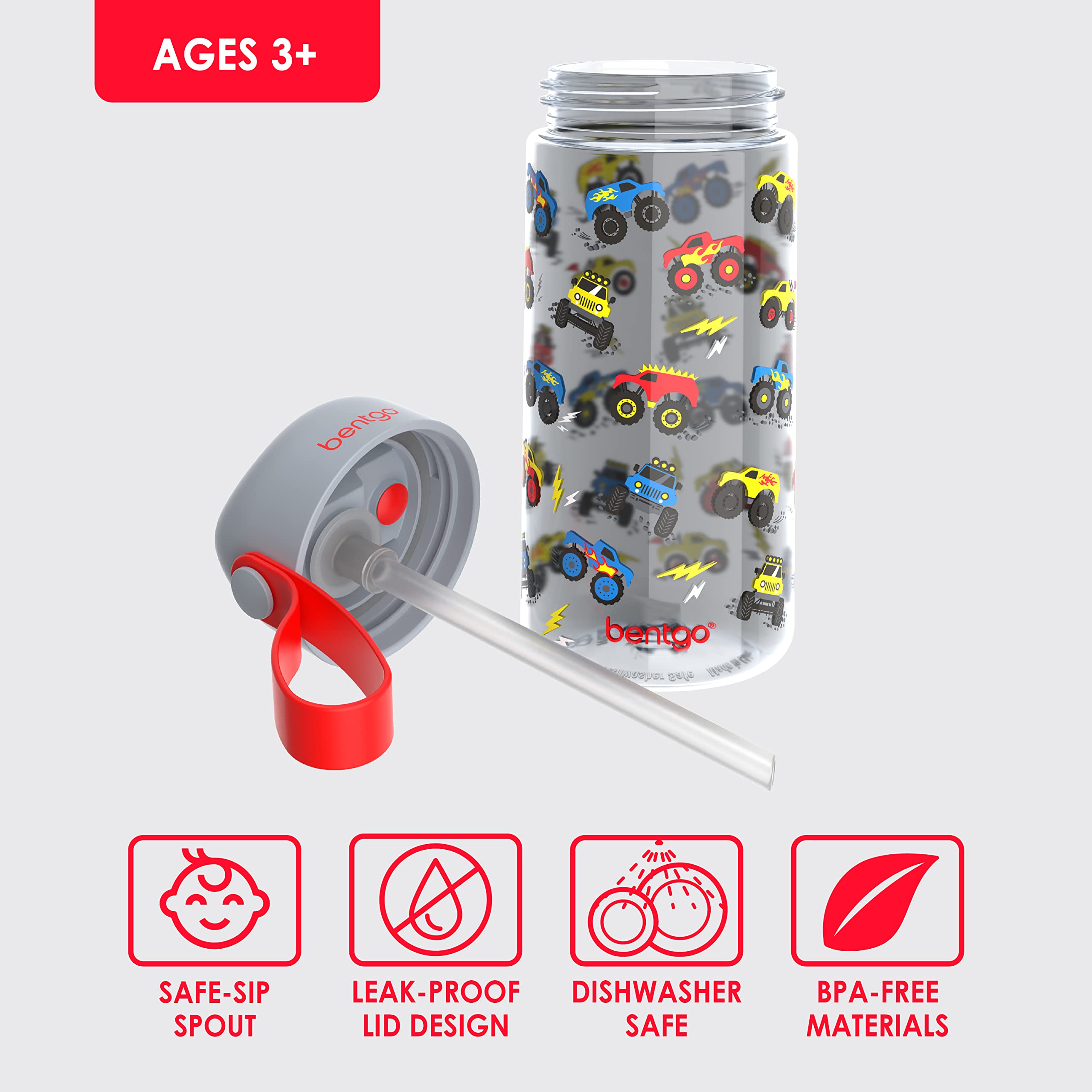 Bentgo® Kids Lunch Bag Set Water Bottle - New & Improved 2023 (Trucks)