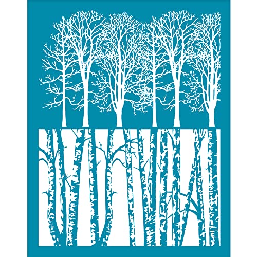 OLYCRAFT 4x5 Inch Clay Stencils Birch Tree Pattern Silk Screen Printing Stencils Forest Mesh Transfer Stencils Reusable Washable Mesh Stencil for Polymer Clay Jewelry Earrings Making