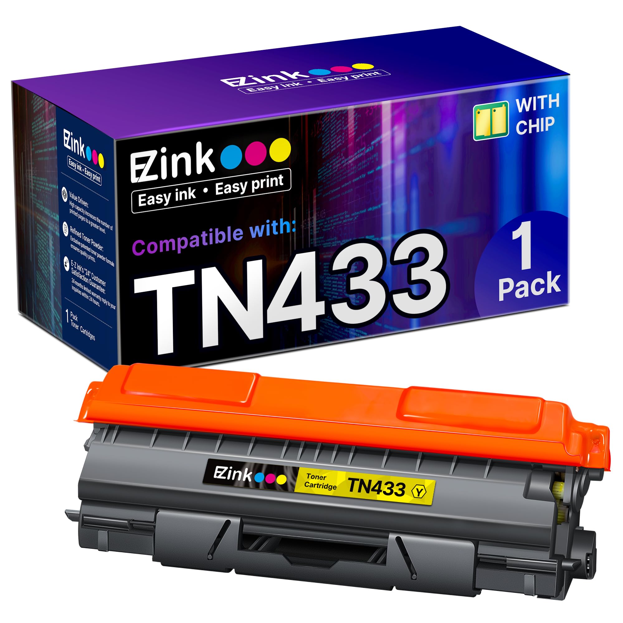 E-Z Ink (TM) Compatible Toner Cartridge Replacement for Brother TN-433 TN433 TN433bk TN431 Compatible with HL-L8260CDW HL-L8360CDW MFC-L8610CDW MFC-L8900CDW (1 Yellow, 1 Pack)