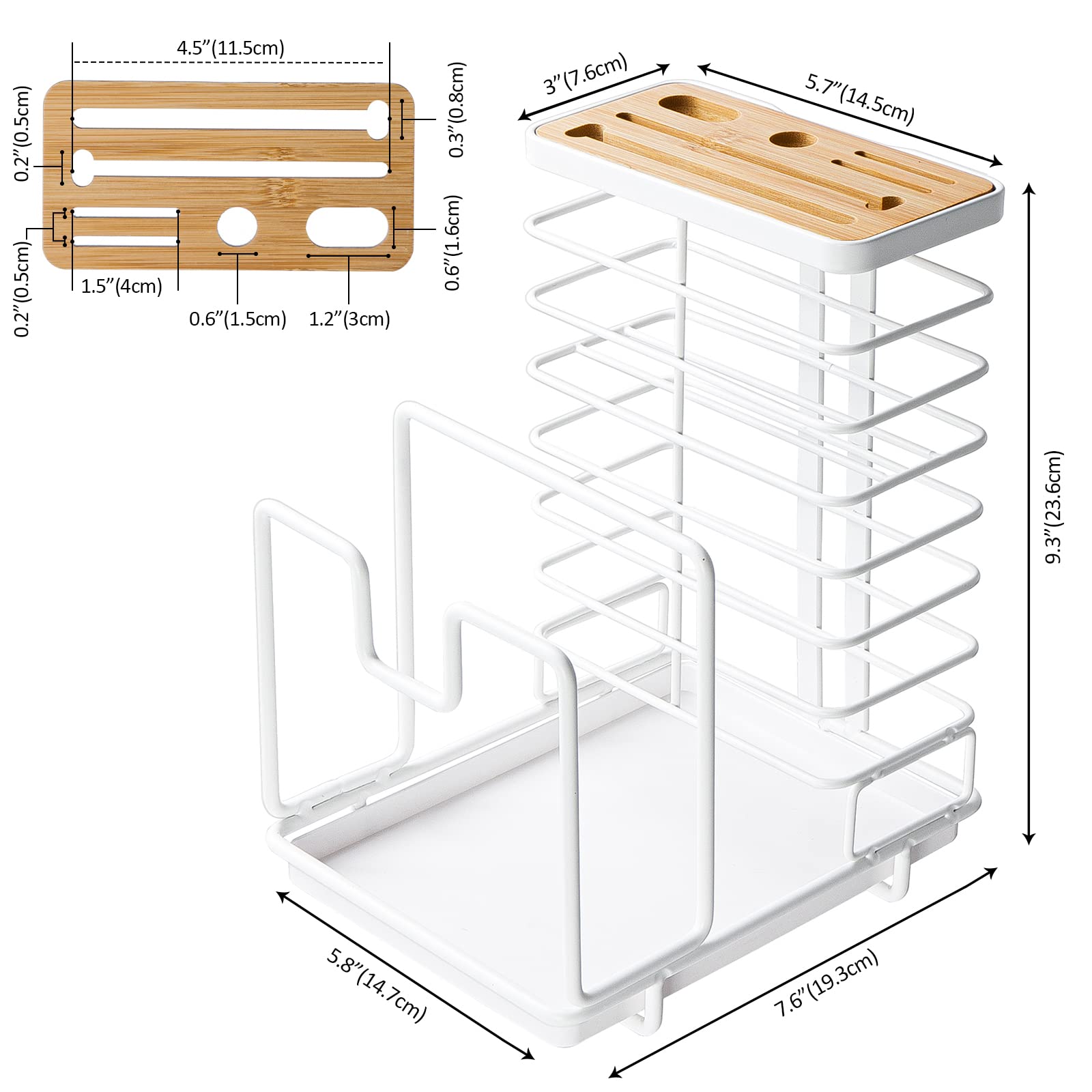 Poeland Cutting Boards Knife Organizer, 3 in 1 Kitchen Organizer Rack, Kitchen Utensils Rack Chopping Boards/Knives/Pot Pan Lid Storage with Drip Tray, White