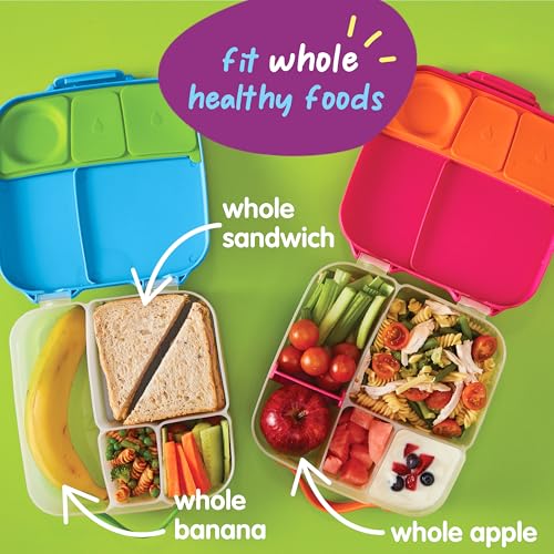b.box Oversized Lunch Box for Kids: Bento Box w/ 4 Compartments (2 Leak Proof), Removable Divider & Gel Pack. Ideal for Big Eaters 3+. School Supplies, 8½ Cup Capacity