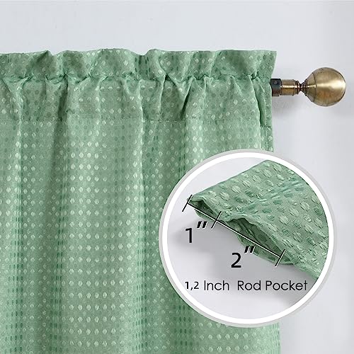 Home Queen Water Resistant Bathroom Window Curtains, Waffle Textured Half Cafe Curtain Tier for Kitchen, 28 W X 45 L Inches, Set of 2, Sage