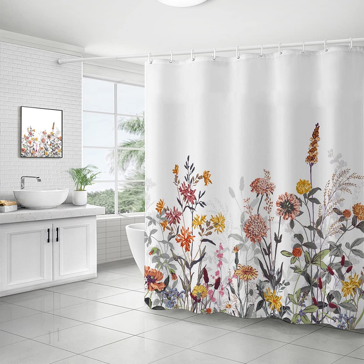 CCSYUS Shower Curtain Set with Hooks Waterproof Fabric Green Plant Floral Shower Curtain for Bathroom Bath Tub Spa Hotel 72 x 78 Inches