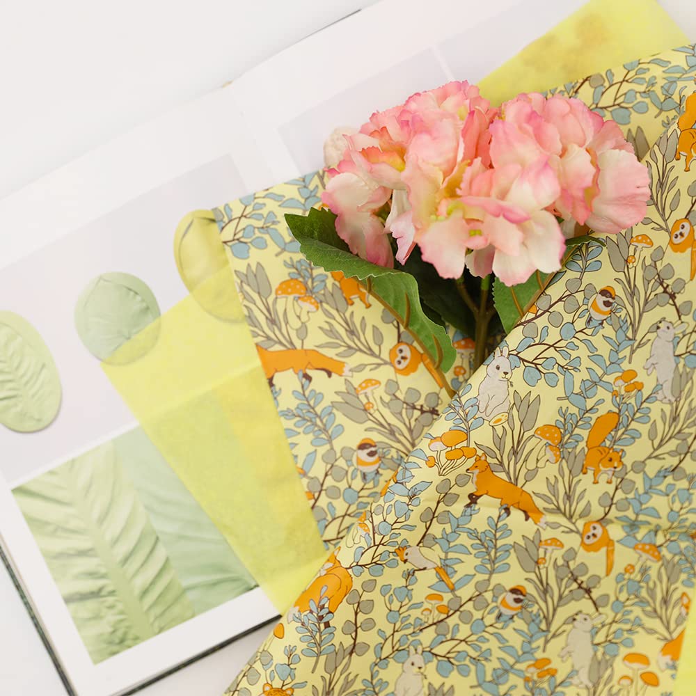 Nature Leaf Forest & Animals Floral Pattern Tissue Gift Wrap Paper 60 Sheets Premium Quality Recyclable Bulk, 26β x 20β, for DIY Art Craft Decoration