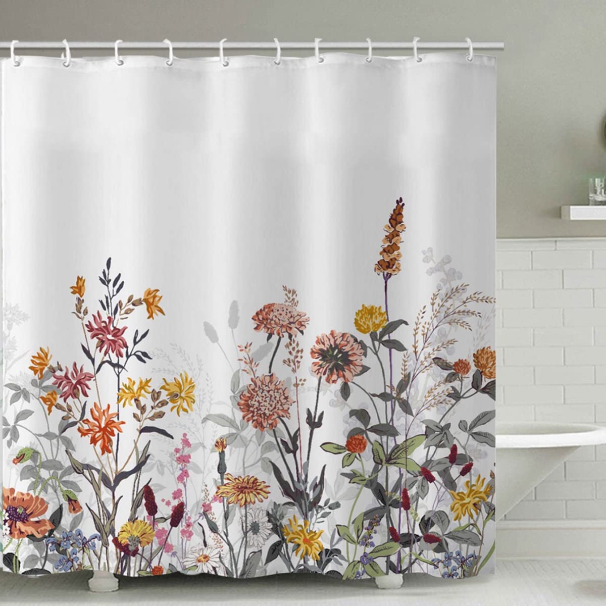 CCSYUS Shower Curtain Set with Hooks Waterproof Fabric Green Plant Floral Shower Curtain for Bathroom Bath Tub Spa Hotel 72 x 78 Inches