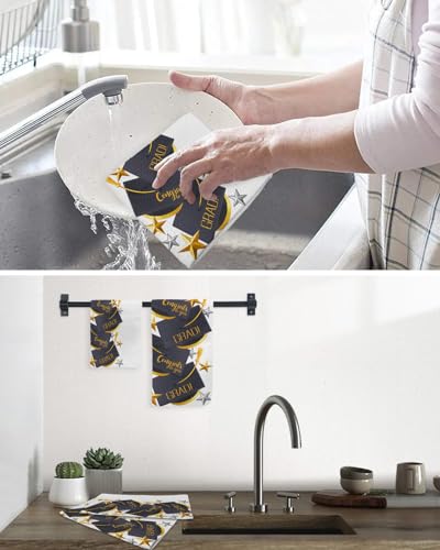 Hokiten Graduation Waffle Kitchen Towels Dishcloths, Yellow White Star Absorbent Dish Towels | Hand Towels for Bathroom/Bar, 12 x 12 Inch, 2 Pcs