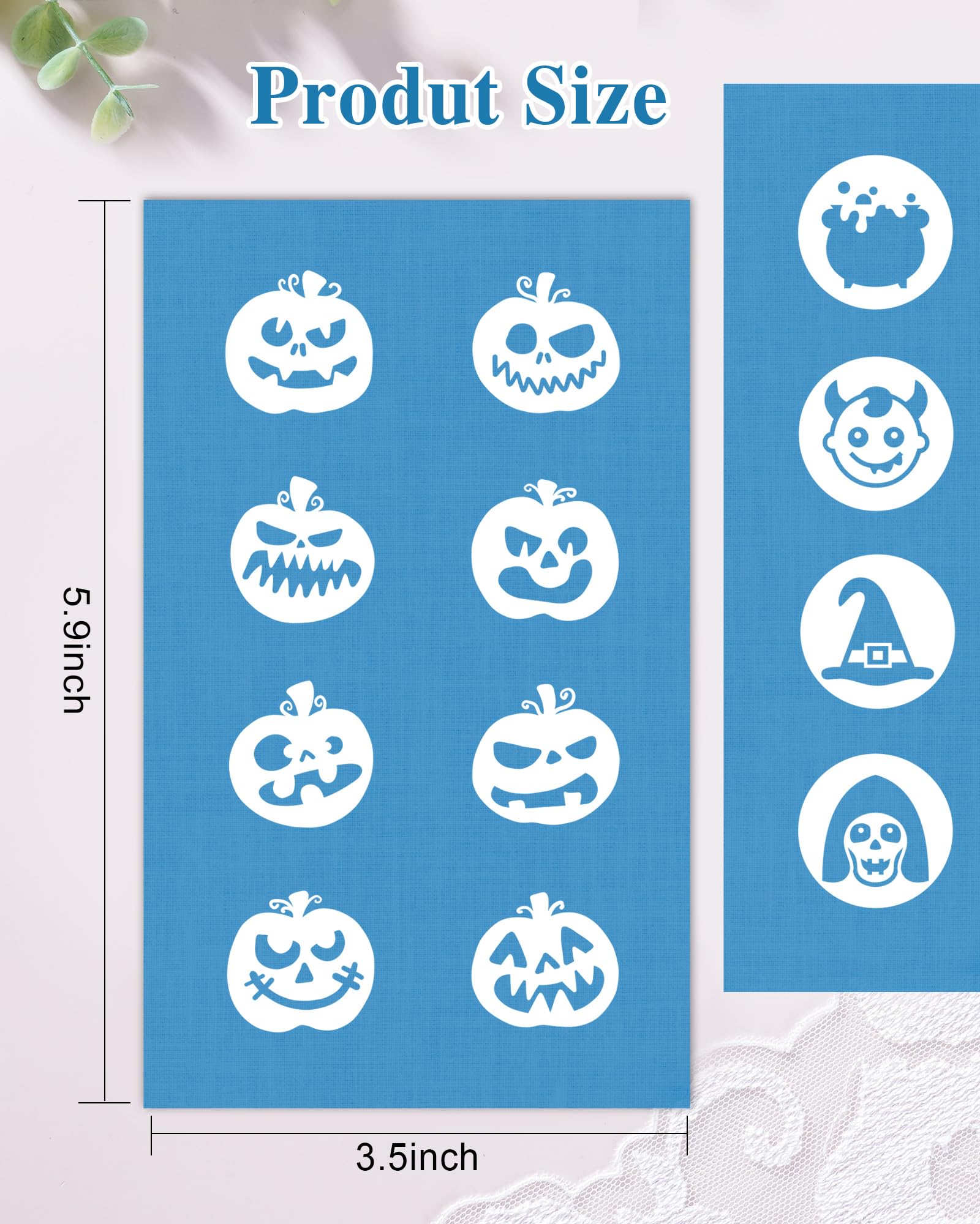 Puocaon Halloween Clay Silk Screen - 8 Pcs Reusable Silk Screen Stencils for Polymer Clay Jewelry Making, Individual Pattern Design for Halloween Theme on 8 Silk Screen Stencils, Polymer Clay Tools