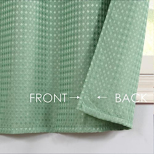 Home Queen Water Resistant Bathroom Window Curtains, Waffle Textured Half Cafe Curtain Tier for Kitchen, 28 W X 45 L Inches, Set of 2, Sage