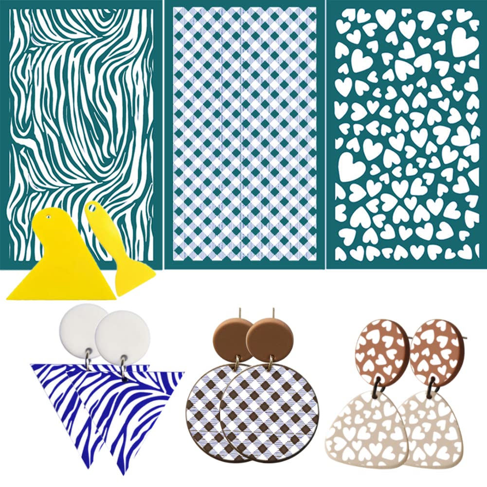 Reusable Silk Screen Polymer Clay Kit Flower Leaves Love Heart Christmas Bells Snowlake Decoration Silk Screen Stencils Polymer Clay Tools Printing on Clay & Other Jewelry Clay Earrings Decoration